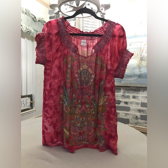 Bila | Tops | Bila Pink Bohemian Sequined Blouse | Poshmark